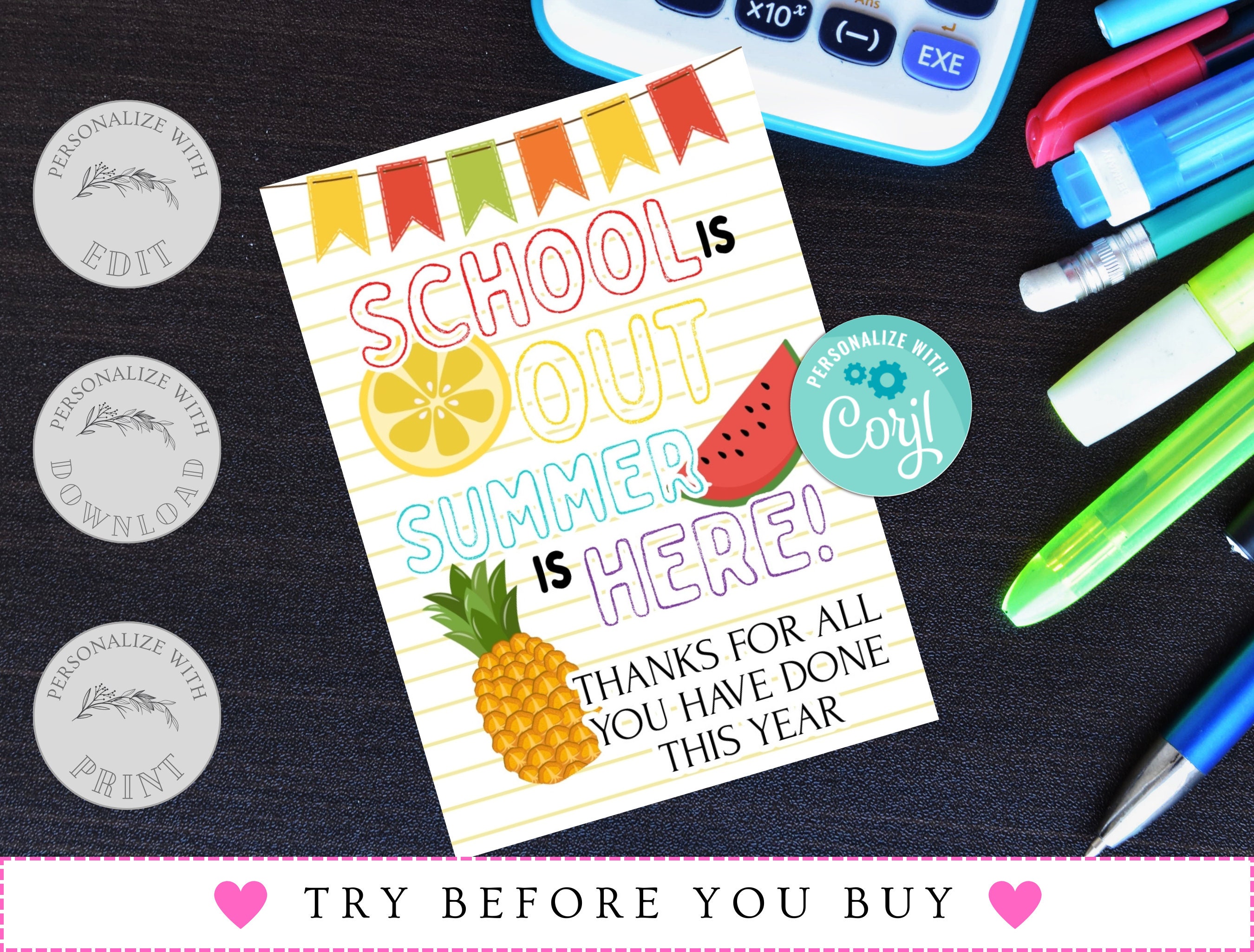 School is Out Summer is Here Thank You Gift Tag, Teacher Appreciation ...