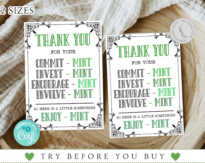 Thank You Mint Printable - Etsy Canada