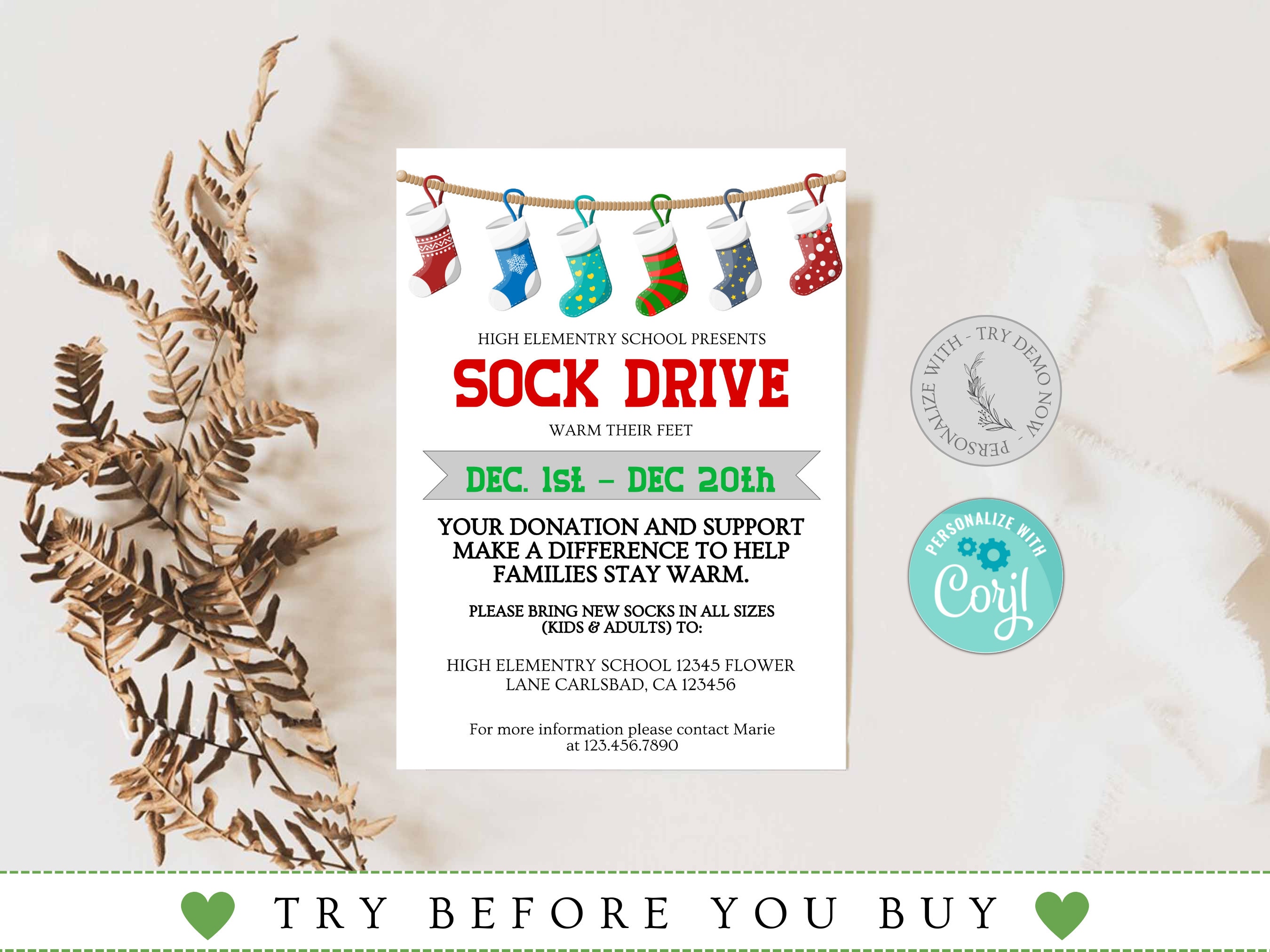 Winter Sock Drive Flyer Template, Sock Drive, Nonprofit Charity ...