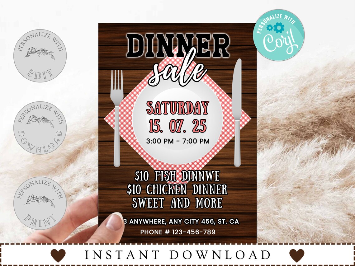 Dinner Sale Flyer, Editable Flyer Template, Food Sale, Dinner Sale ...