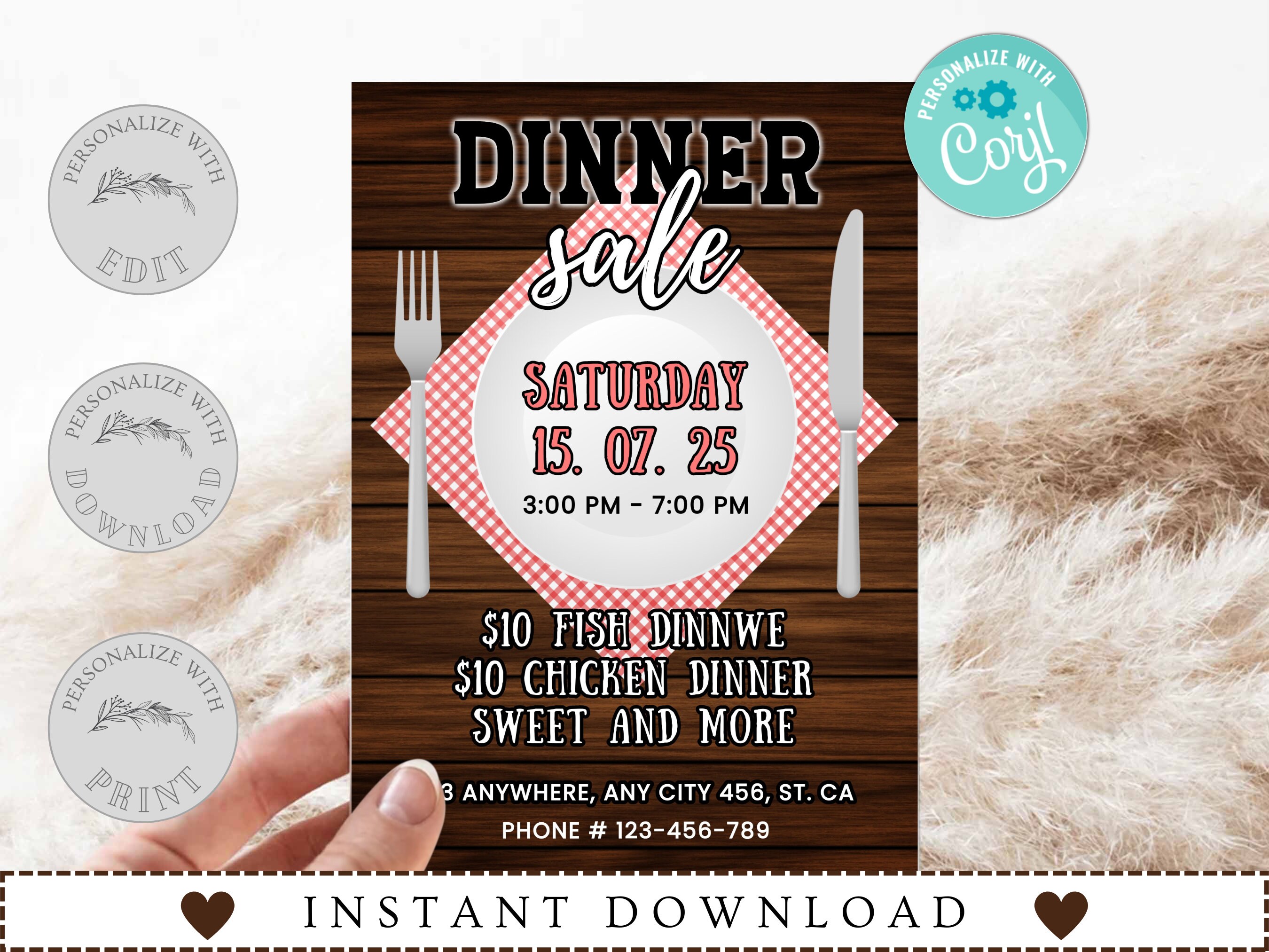 Dinner Sale Flyer, Editable Flyer Template, Food Sale, Dinner Sale ...