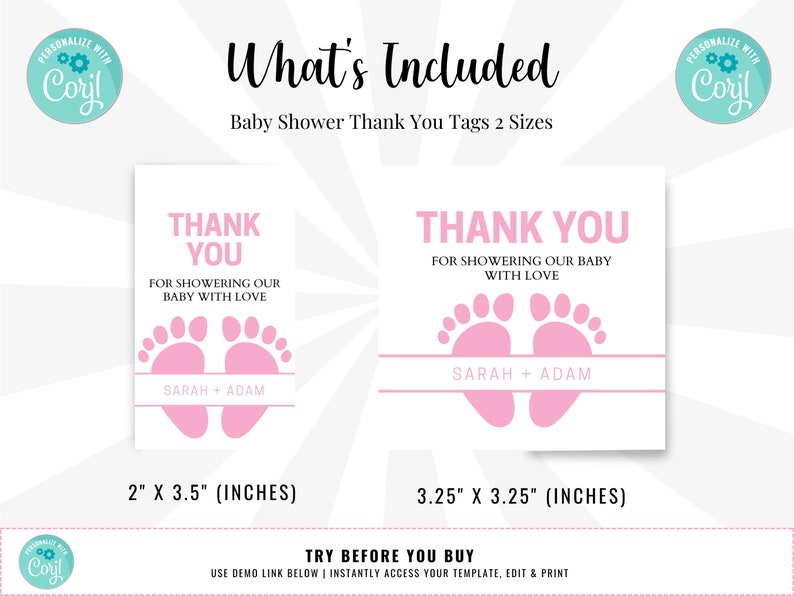 Baby Shower Gift Tag Printable Foot Themed Thank You Tags - Etsy