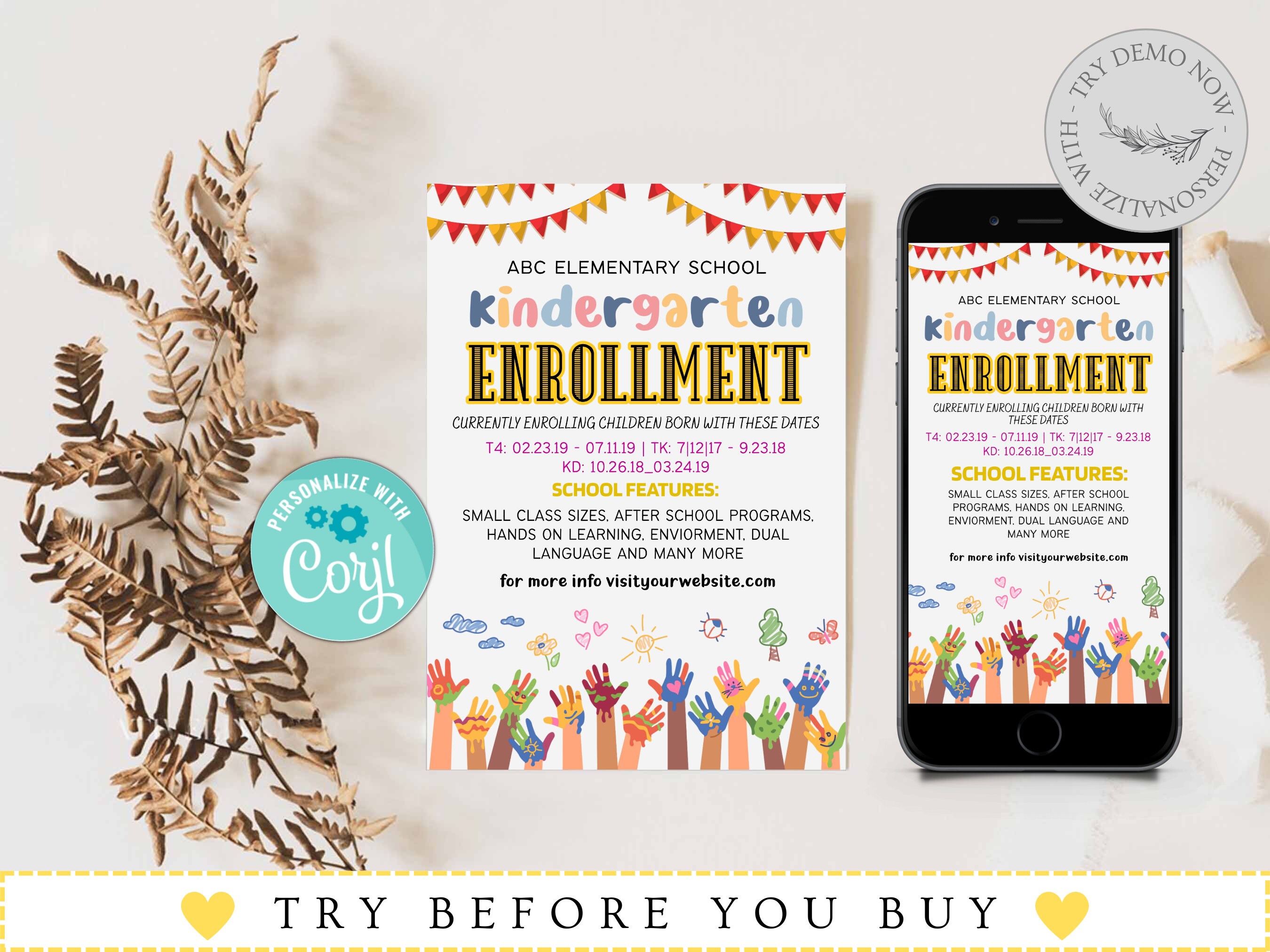 Kindergarten Enrollment Registration Flyer, Printable PTA PTO Flyer ...