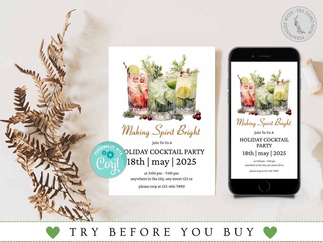Cocktail Party Invitation, Christmas Party Invitation, Making Spirits ...