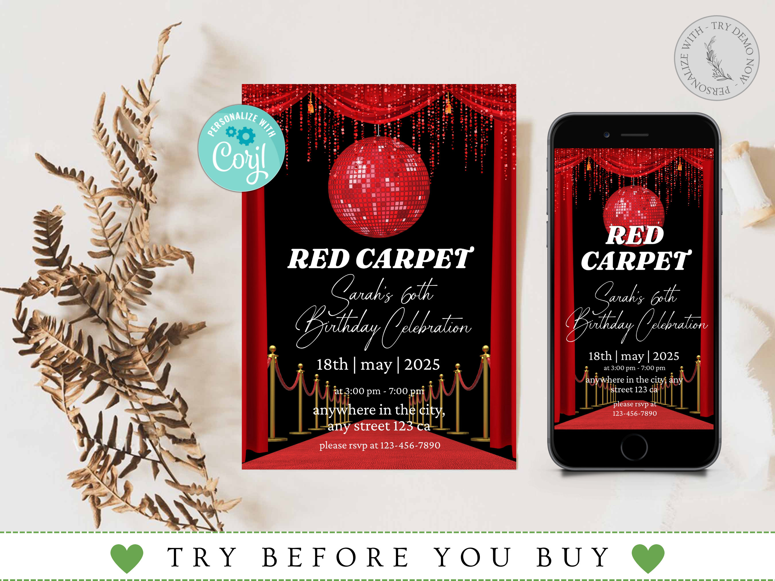Editable Red Carpet Birthday Invitation, Hollywood Movie Party Invite ...