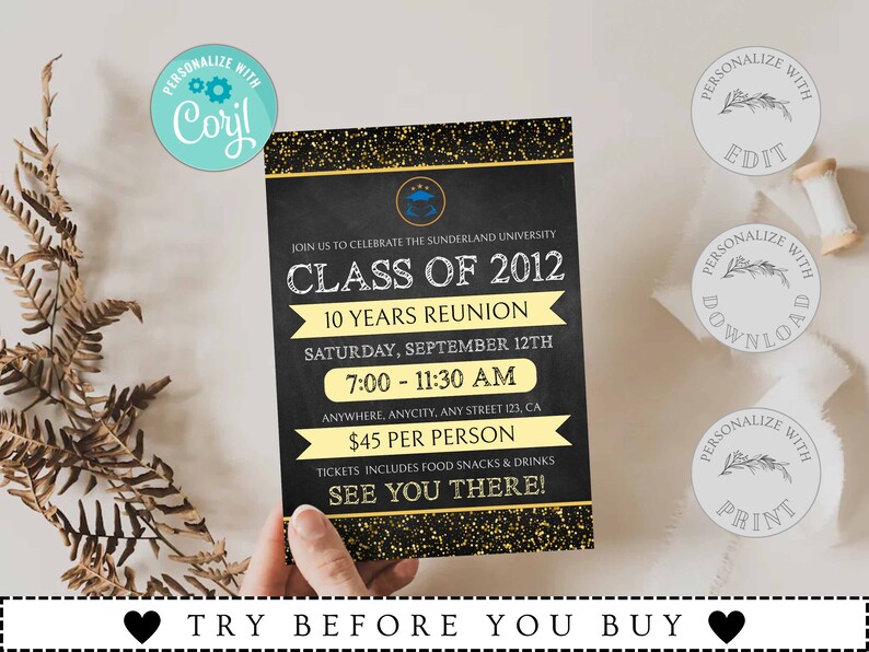 Editable and Printable College or High School Reunion Invitation Flyer ...
