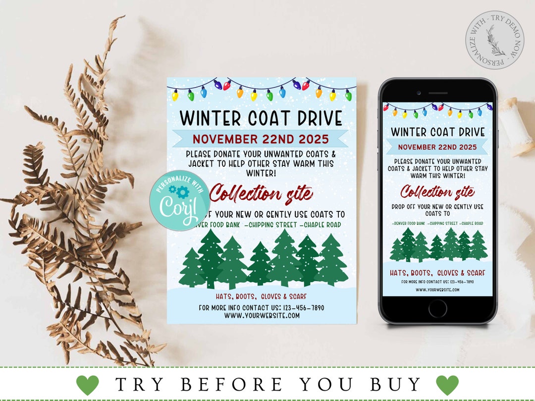 Winter Coat Drive Flyer Template, Coat Drive Template, Editable, Winter ...