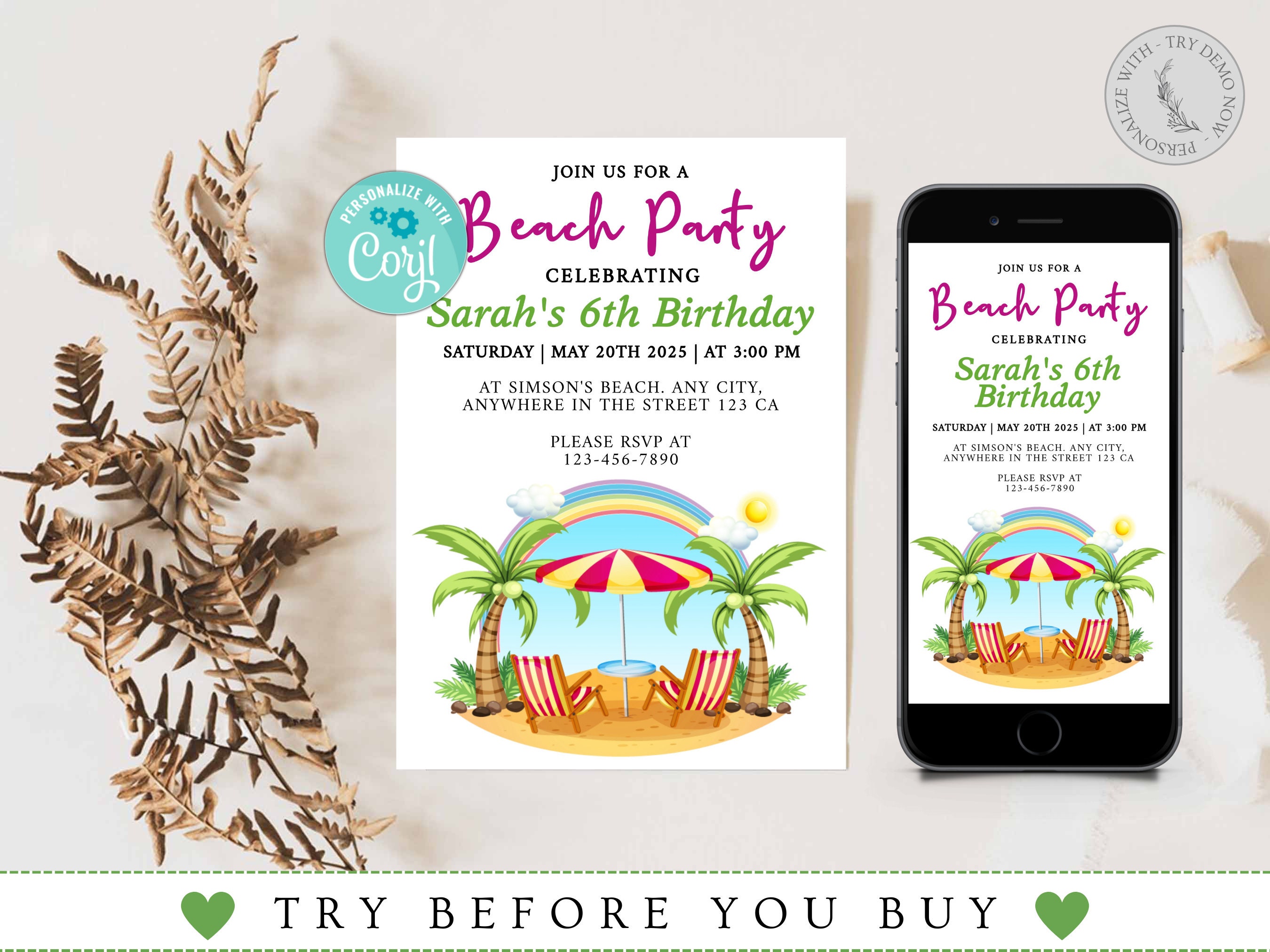 Editable Beach Birthday Invitation, Beach Invite, Beach Party ...