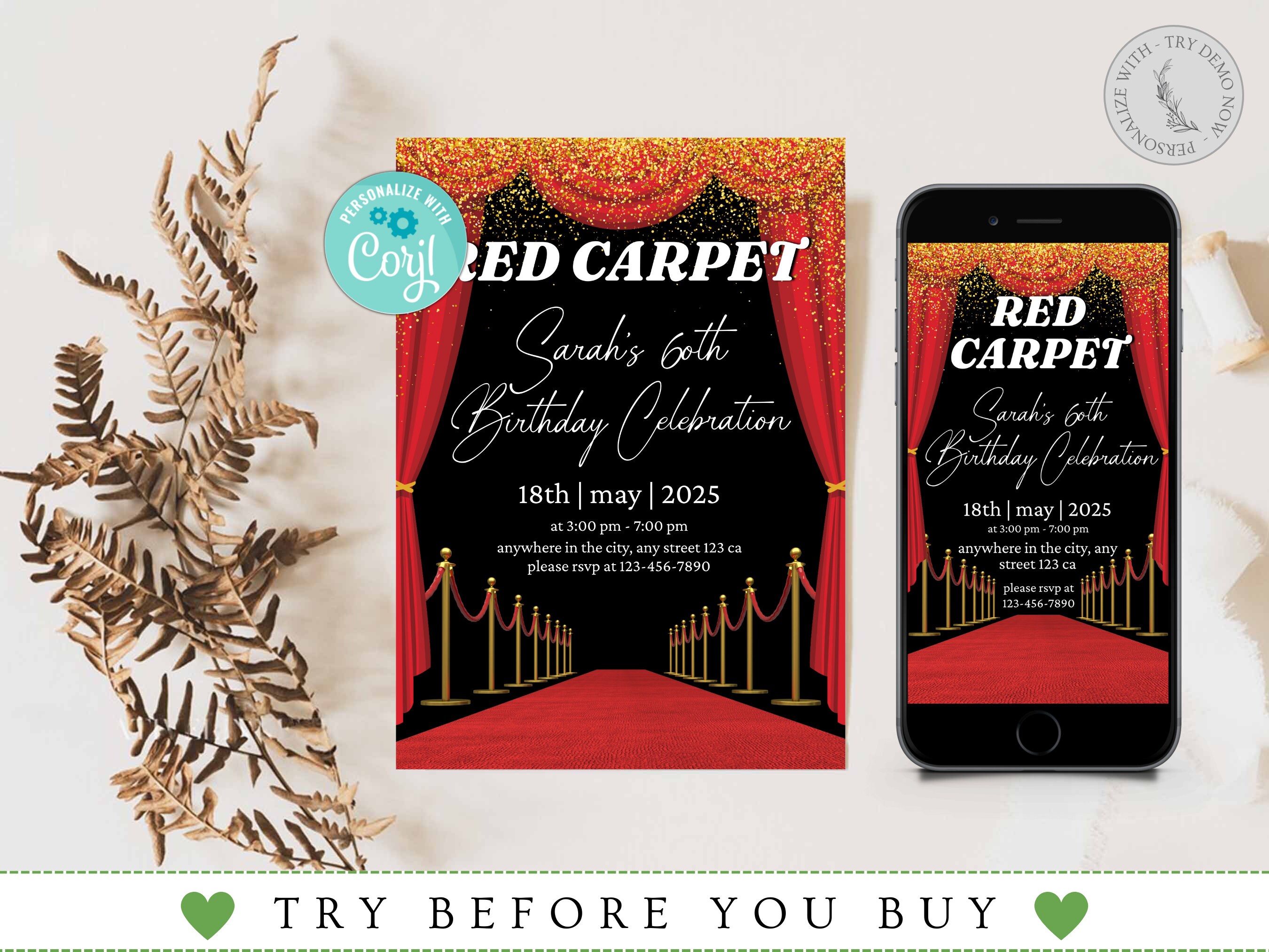 Red Carpet Birthday Invitation, Red Carpet Event Invitation, Red Carpet ...