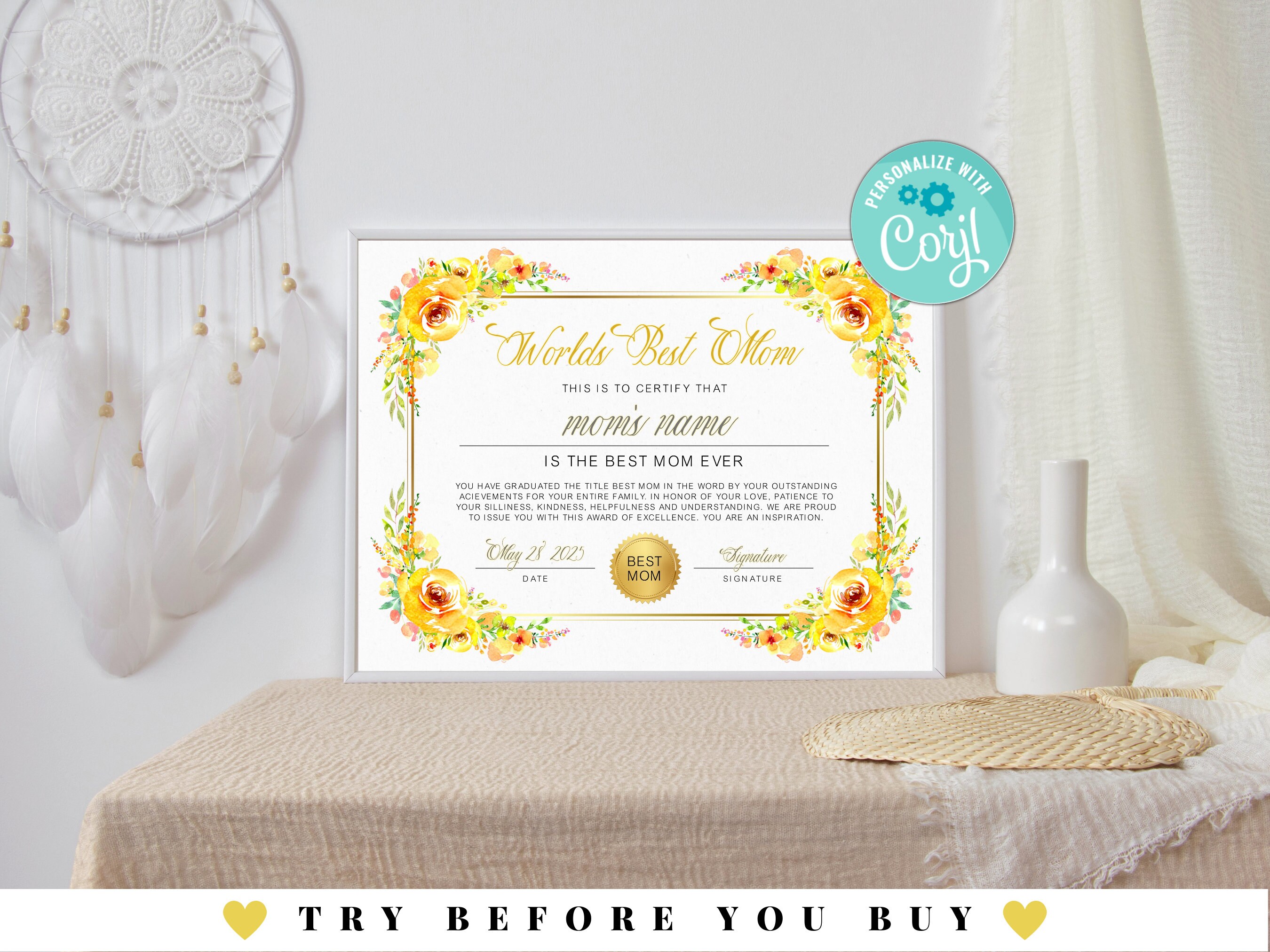 Editable Best Mom Certificate Template, Mother's Day Certificate, World ...