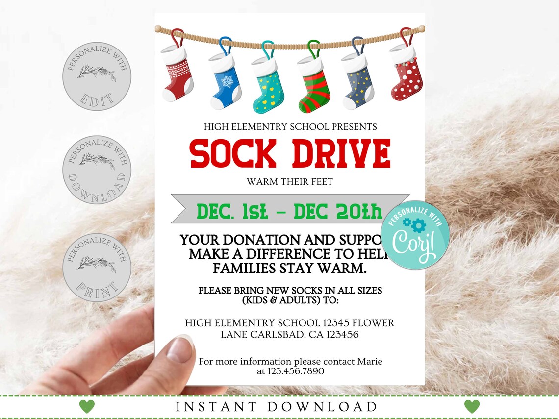 Winter Sock Drive Flyer Template, Sock Drive, Nonprofit Charity ...
