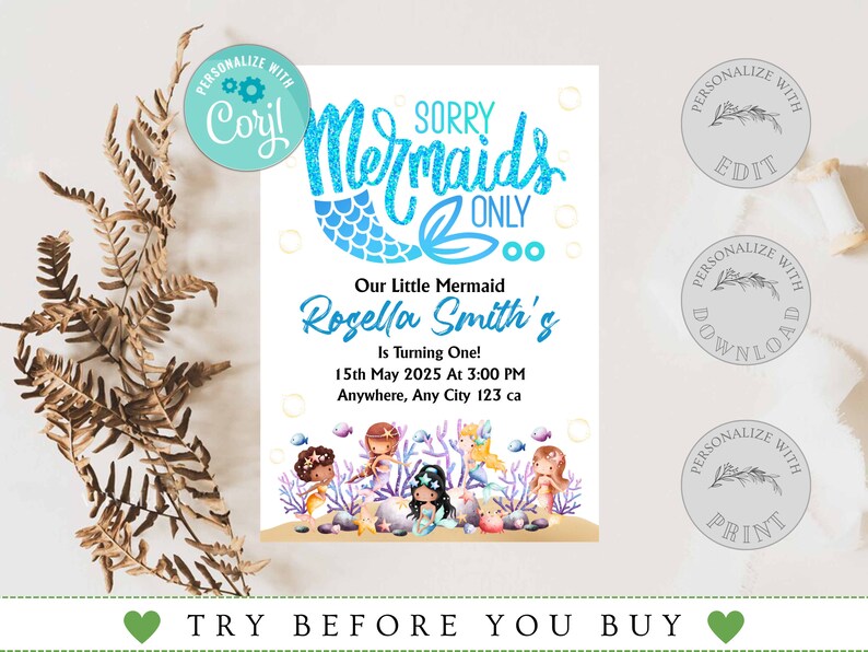 Mermaid Invitation Download, Editable Mermaid Birthday Invitation ...