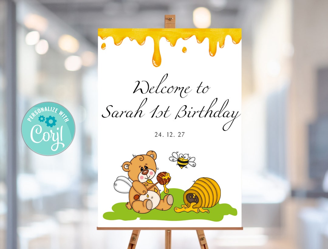 Bee Day Welcome Sign, 1st Birthday Welcome Poster, Bee First Birthday ...
