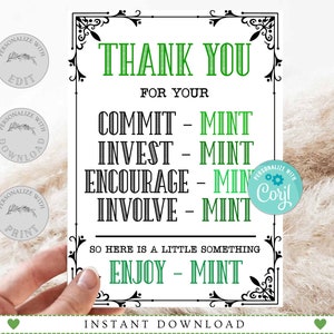 Thank You Mint Printable, Appreciation Mint Printable Tag, Editable ...