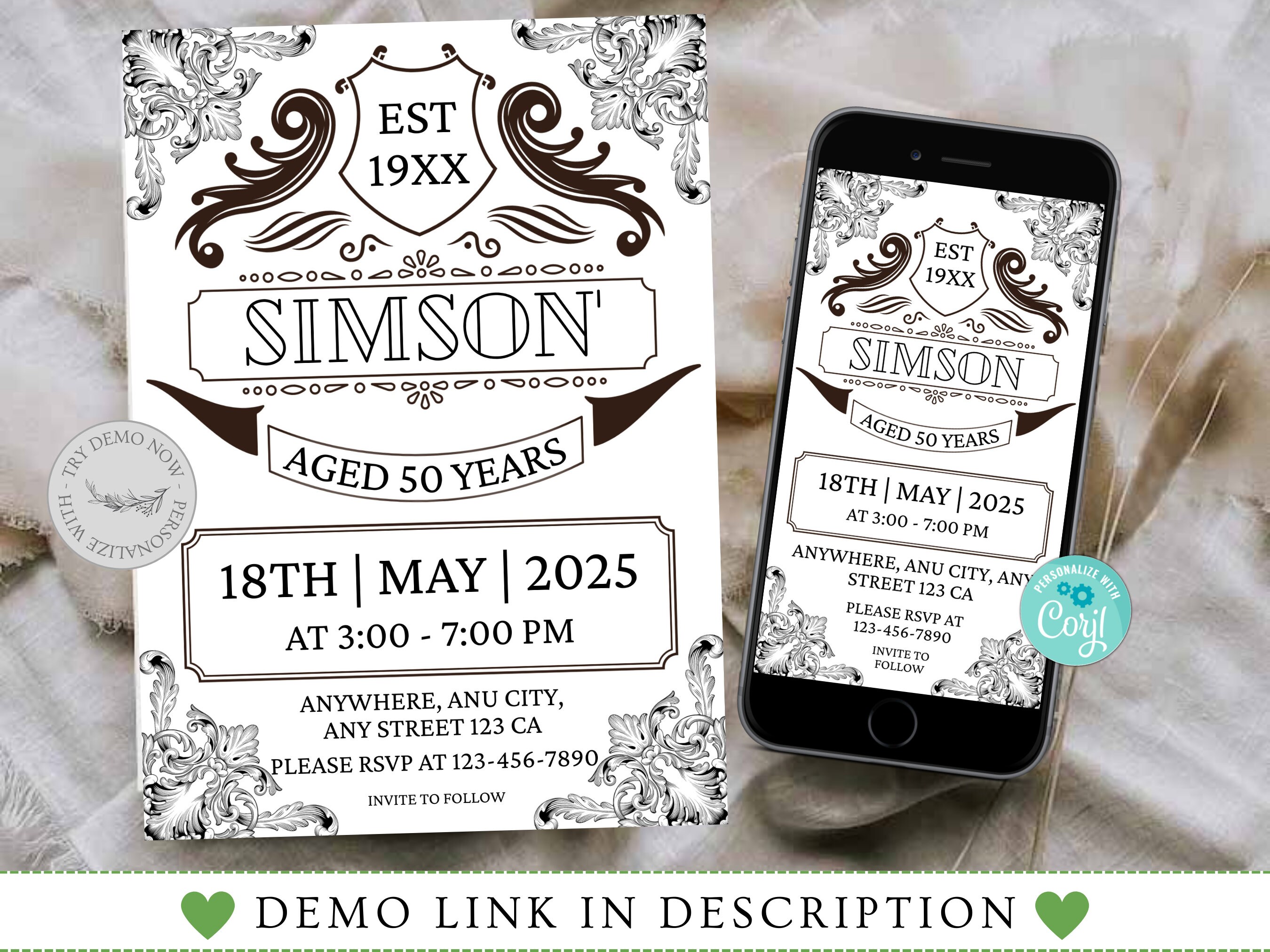 Vintage Birthday Party Invitation, Vintage 50th Party Invitation ...