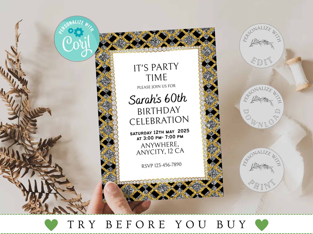 Diamond Invitation, Women Birthday Invitation, Birthday Party ...