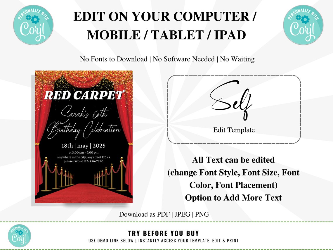 Red Carpet Birthday Invitation, Red Carpet Event Invitation, Red Carpet ...