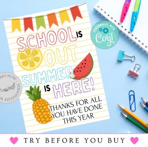 School is Out Summer is Here Thank You Gift Tag, Teacher Appreciation ...