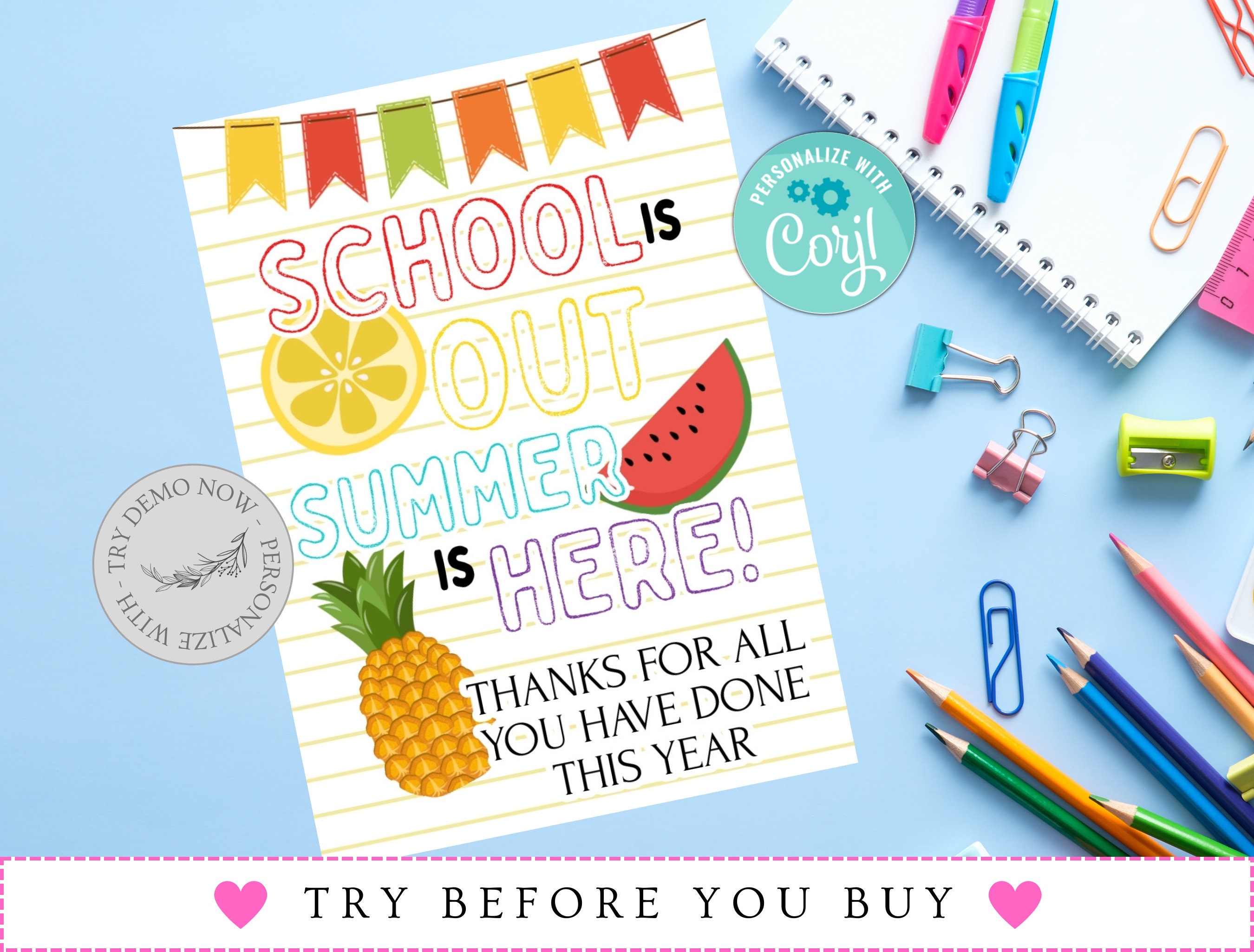 School is Out Summer is Here Thank You Gift Tag, Teacher Appreciation ...