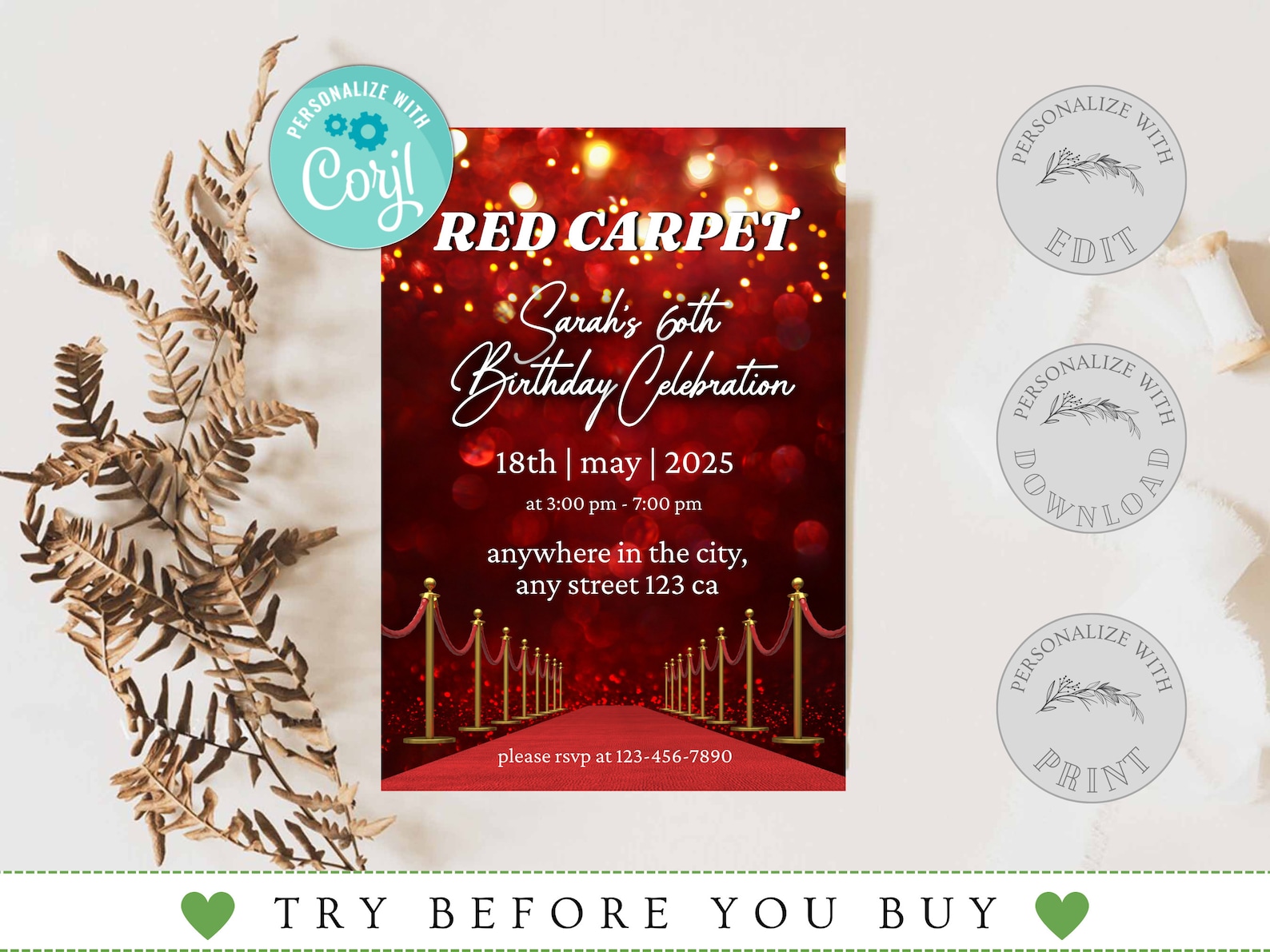 Red Carpet Invitation Template, Red Carpet Party, Red Carpet Birthday ...
