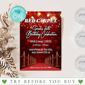 Red Carpet Invitation Template, Red Carpet Party, Red Carpet Birthday ...