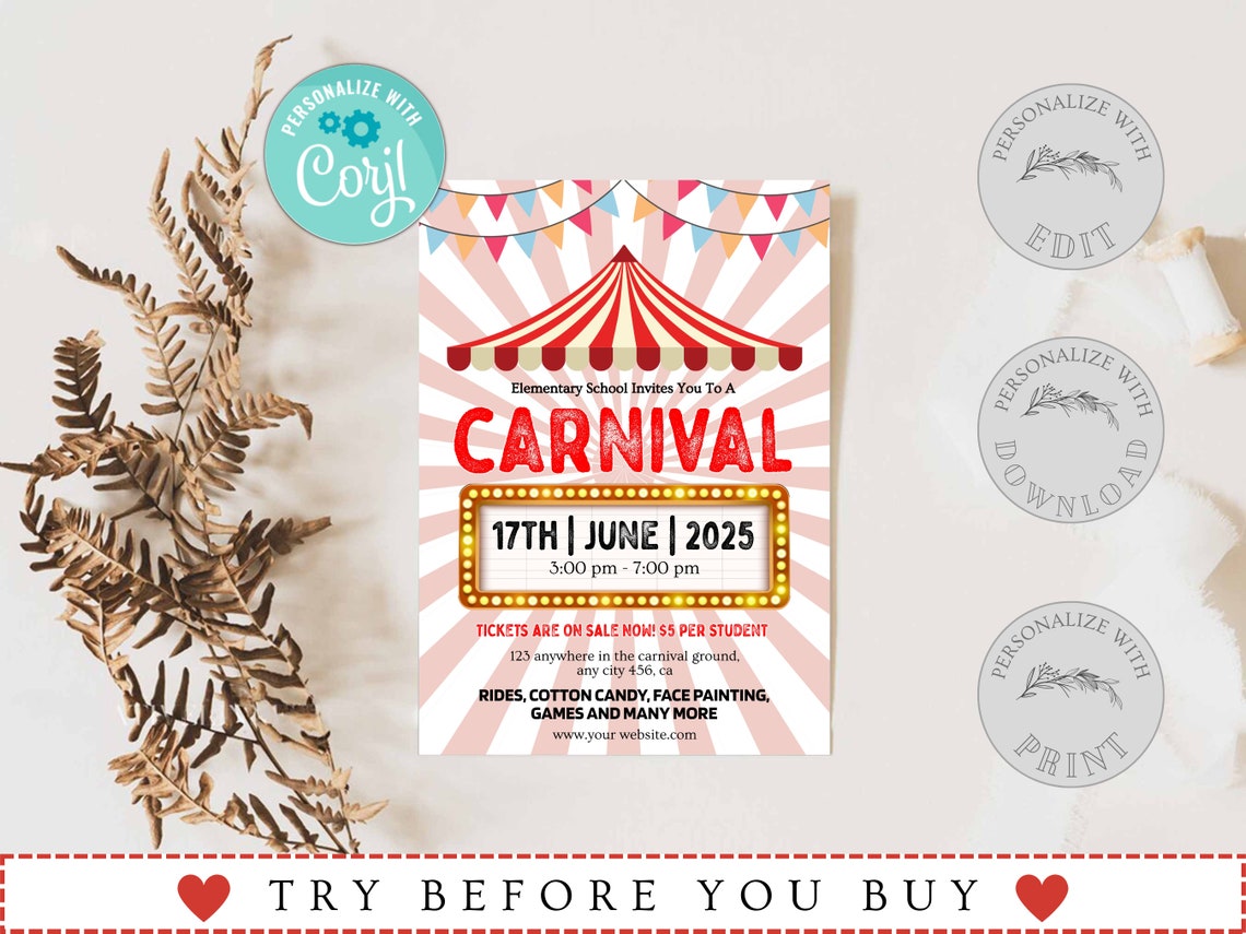 Editable Carnival Flyer Template, Fair Event, Digital Download ...