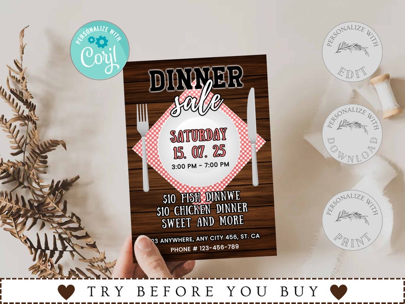 Dinner Sale Flyer, Editable Flyer Template, Food Sale, Dinner Sale ...