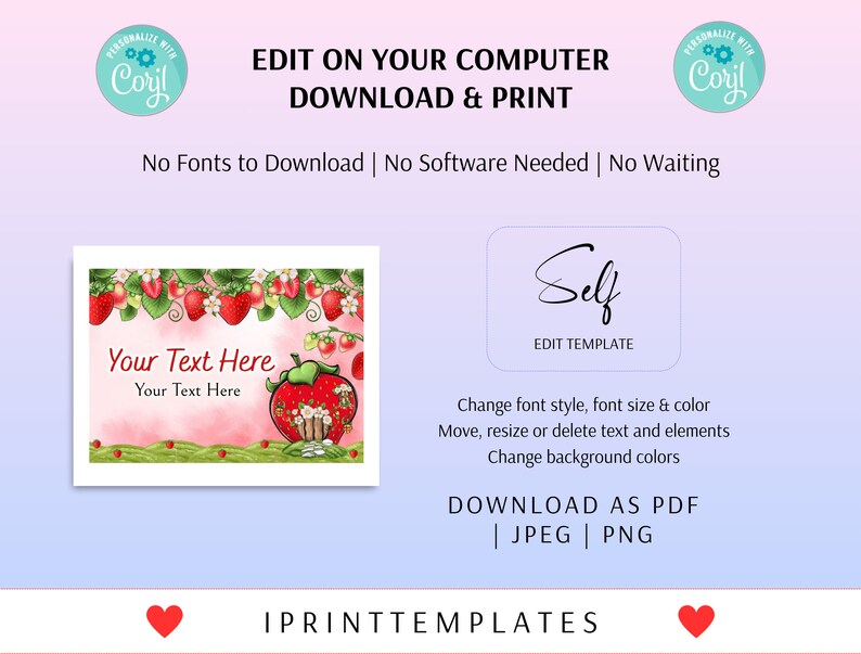 Editable Strawberry Food Label, Strawberry Birthday Party Food Tent ...