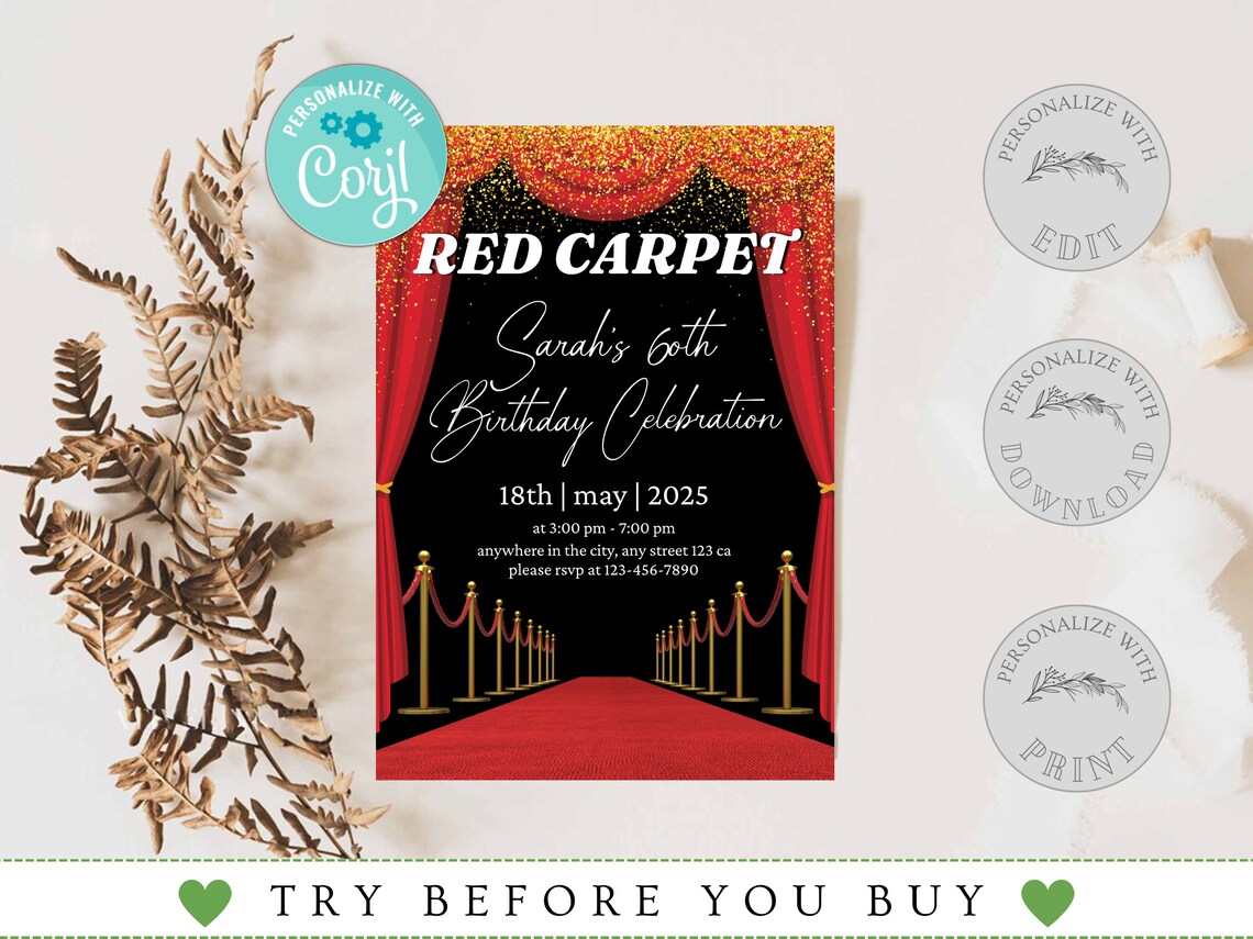 Red Carpet Birthday Invitation, Red Carpet Event Invitation, Red Carpet ...