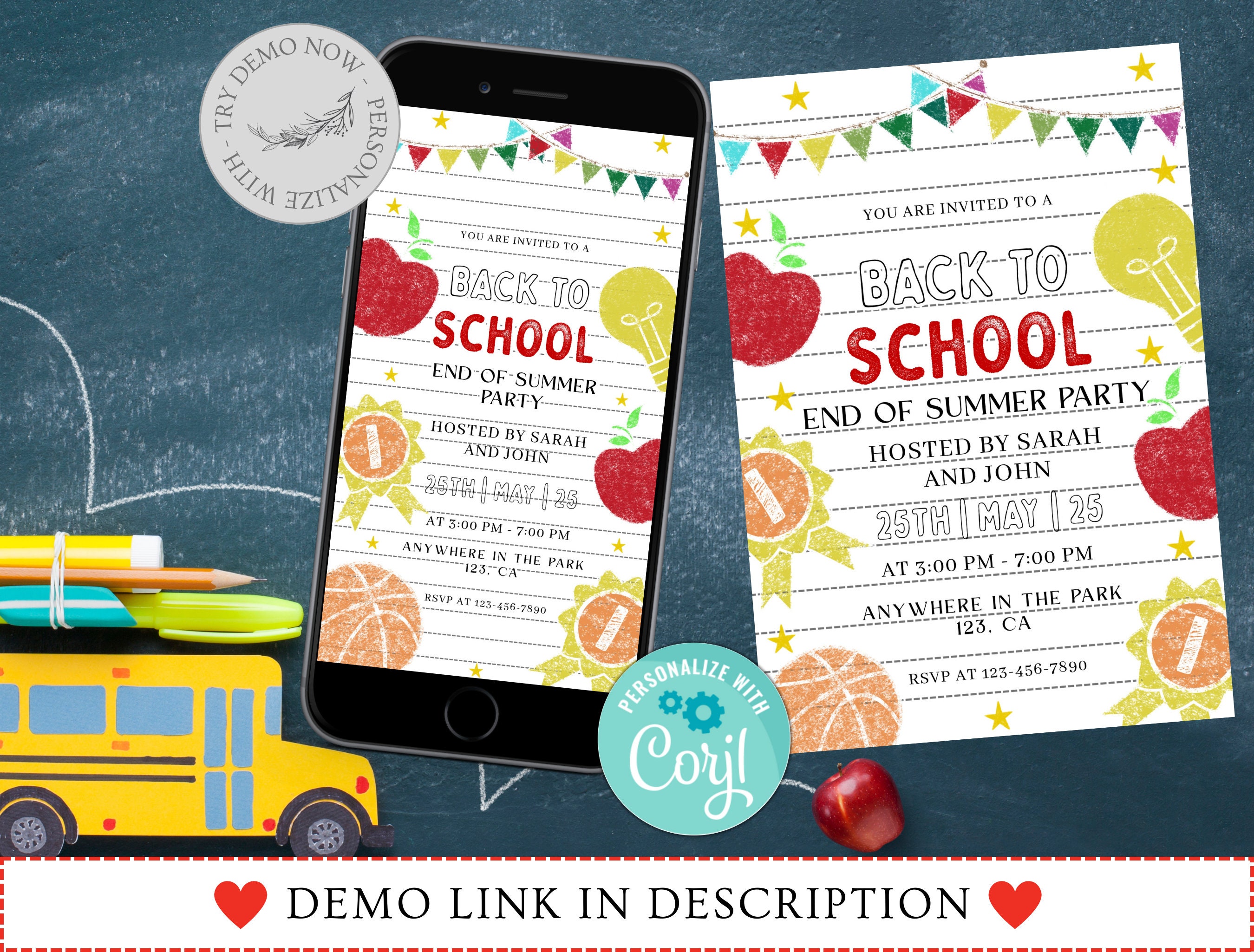 Editable Back to School Party Invite, Kids Summer Party Invitation ...