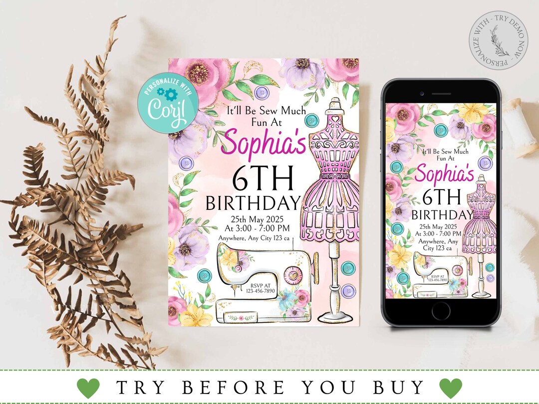 Sewing Invitation, Sew Theme Birthday, Sewing Party Invite, Sewing ...