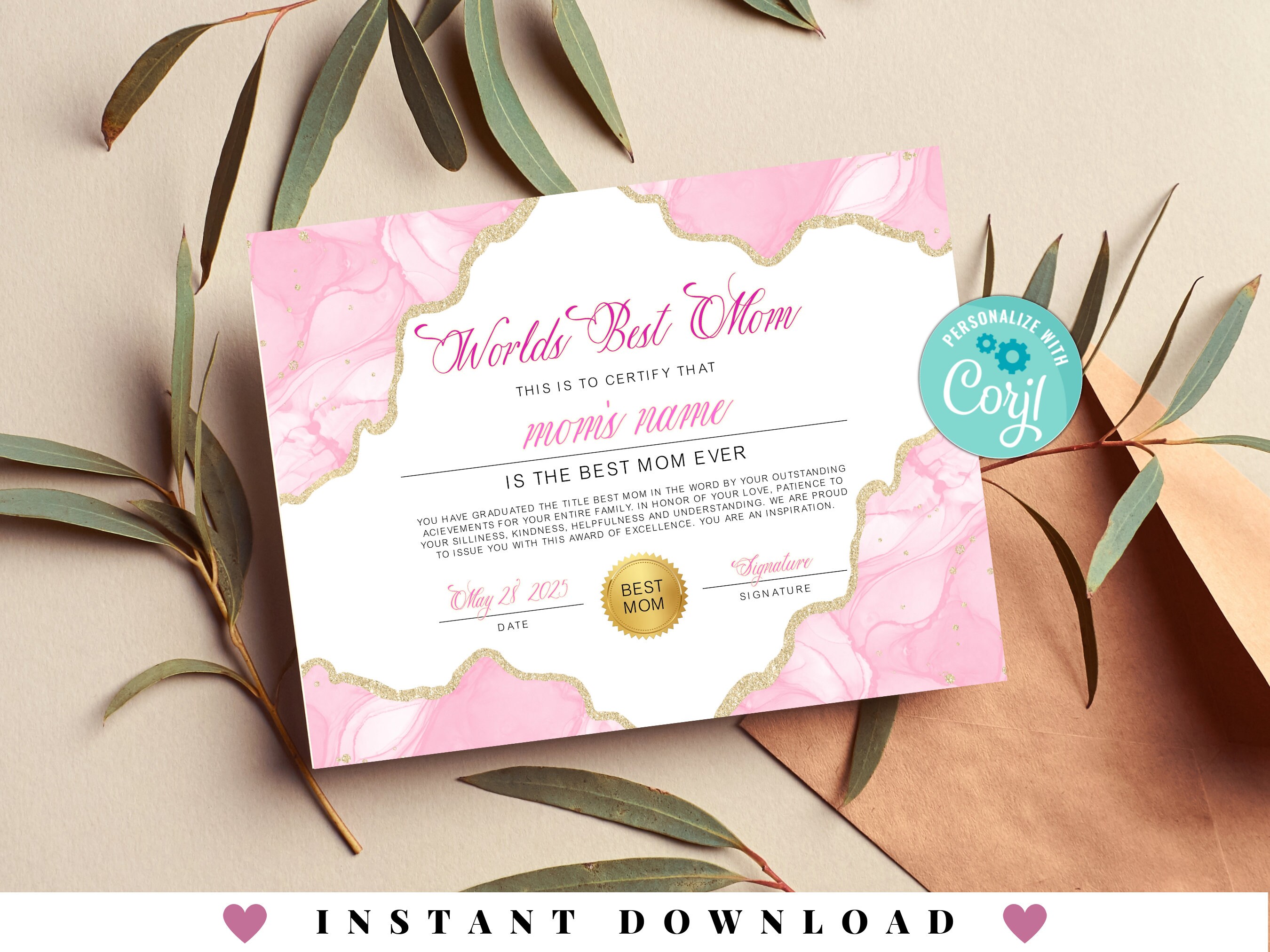 Best Mom Certificate Template, Mother's Day Certificate, Award for Best ...