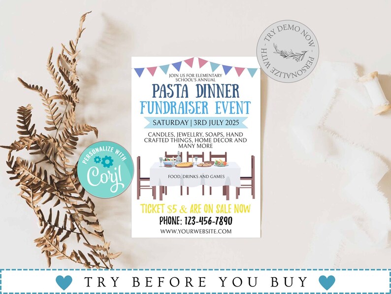EDITABLE Pasta Dinner Fundraiser Flyer Template, EDITABLE Spaghetti ...