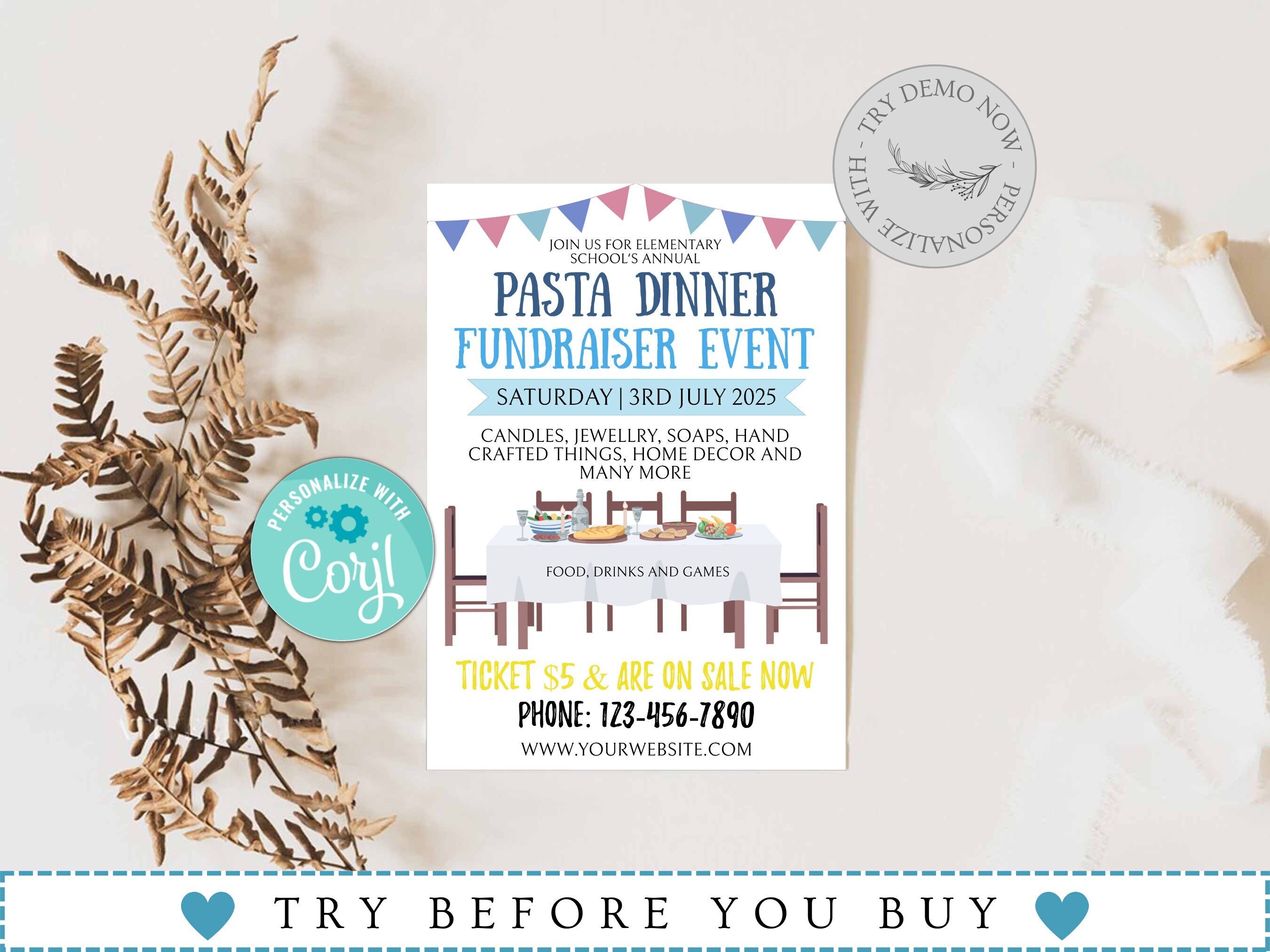 EDITABLE Pasta Dinner Fundraiser Flyer Template, EDITABLE Spaghetti ...