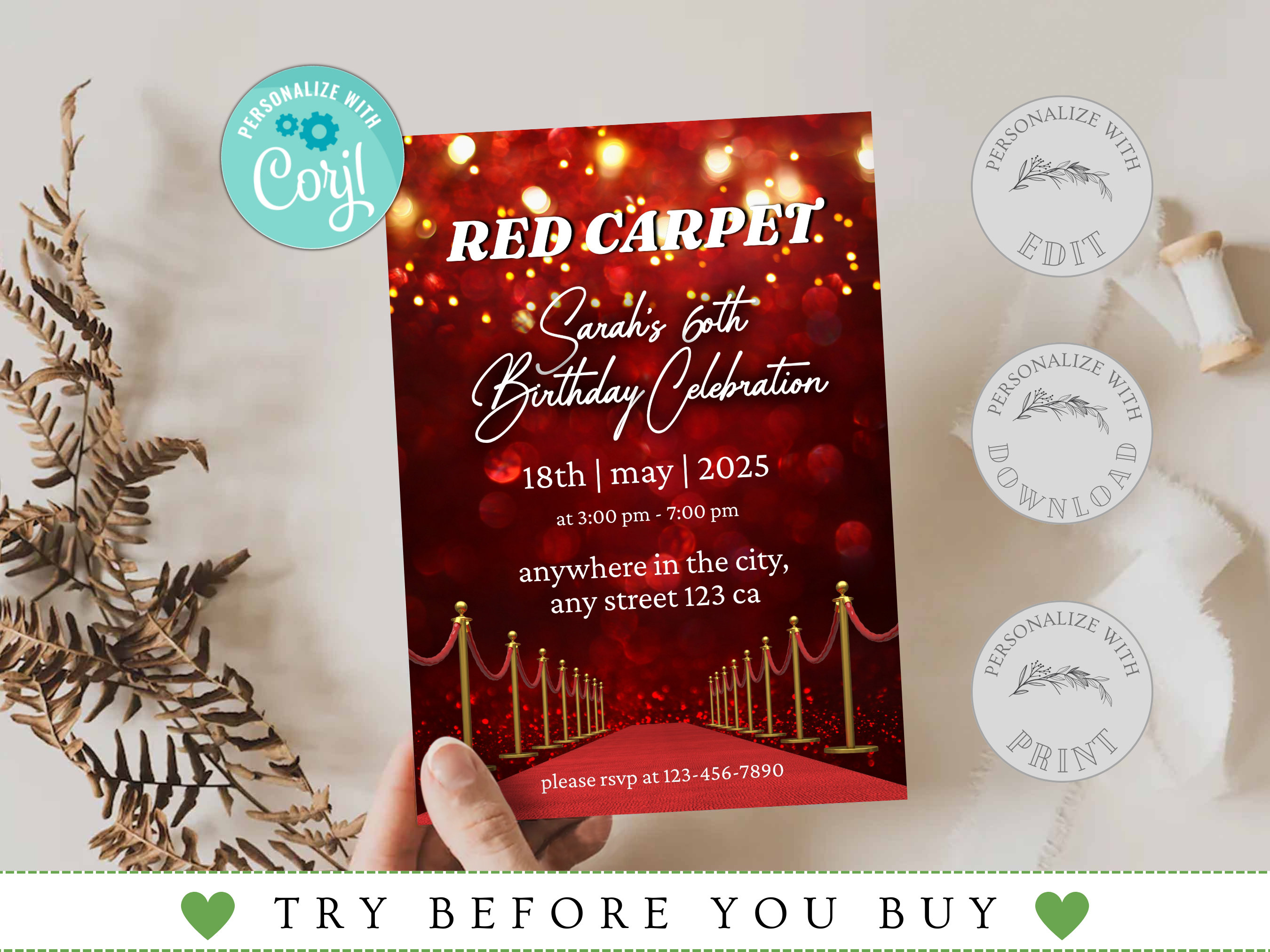 Red Carpet Invitation Template, Red Carpet Party, Red Carpet Birthday ...
