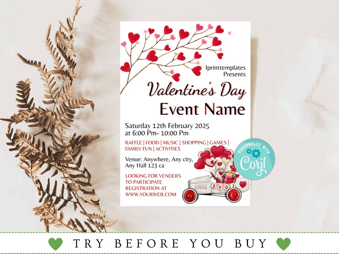 Valentine's Day Event Flyer, Editable Valentines Event Flyer ...