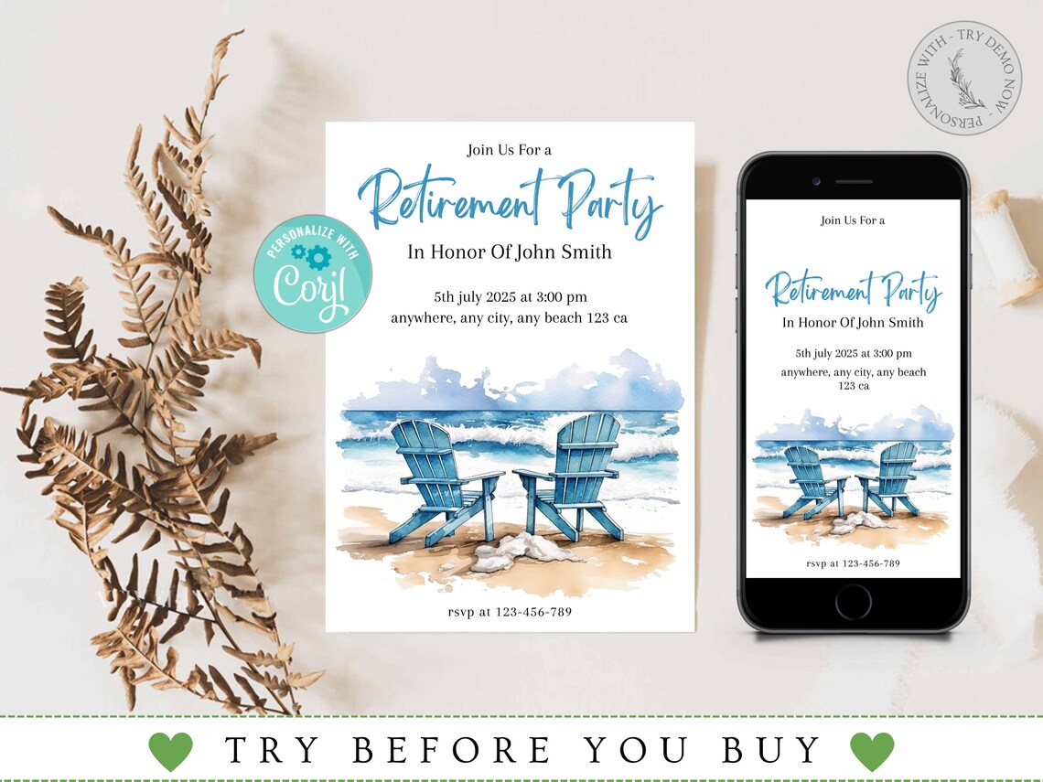 Retirement Beach Party Invitation Template, Beach Retirement Party ...
