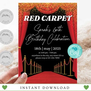Red Carpet Birthday Invitation, Red Carpet Event Invitation, Red Carpet ...