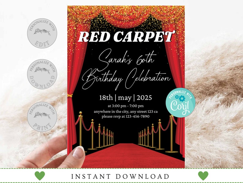 Red Carpet Birthday Invitation, Red Carpet Event Invitation, Red Carpet ...