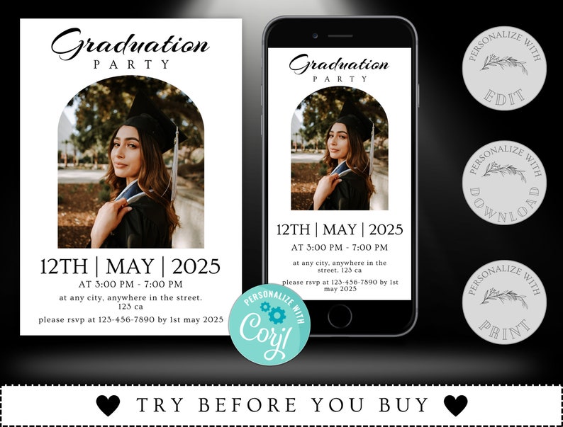 Editable Graduation Party Invitation Template With Photos for Instant ...