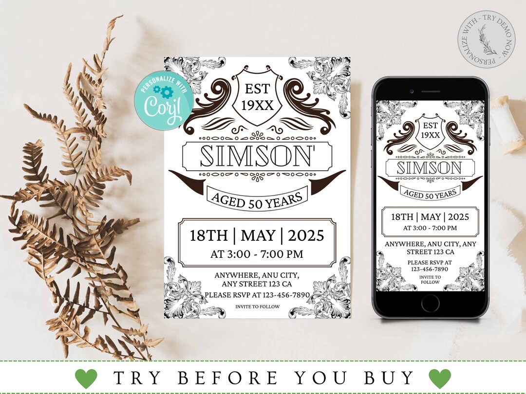 Vintage Birthday Party Invitation, Vintage 50th Party Invitation ...