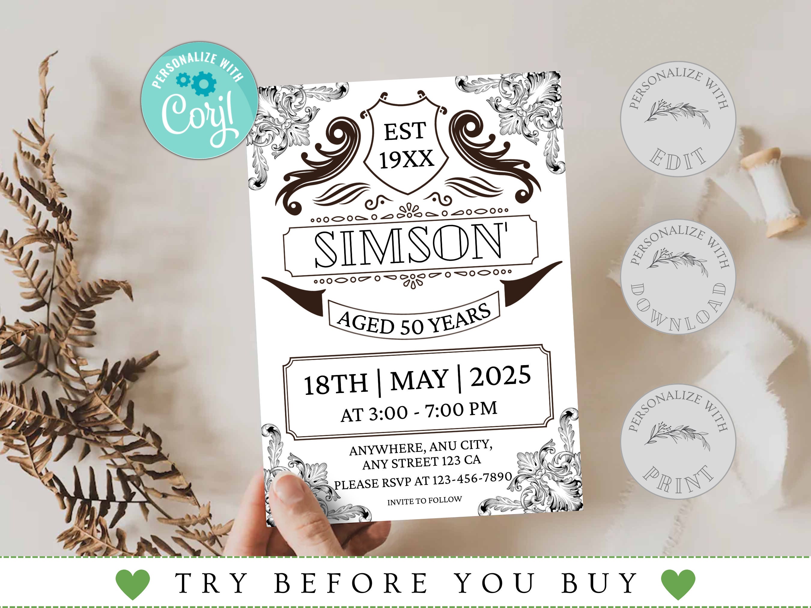 Vintage Birthday Party Invitation, Vintage 50th Party Invitation ...