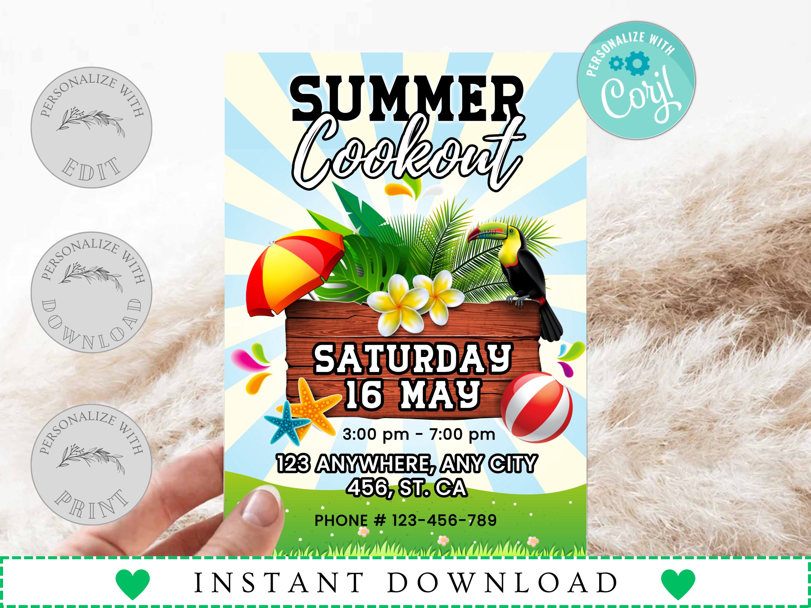 Summer Cookout Flyer Template, Summer Cookout Flyer Invitation, Summer ...
