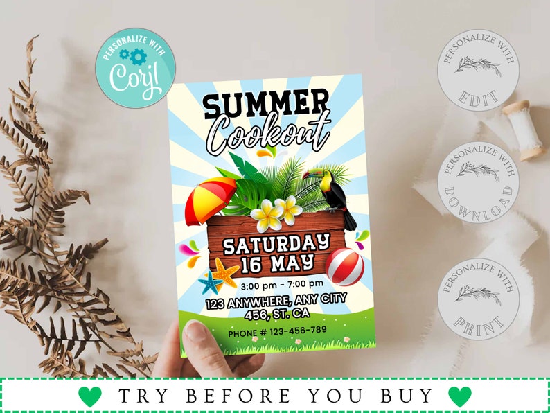 Summer Cookout Flyer Template, Summer Cookout Flyer Invitation, Summer ...