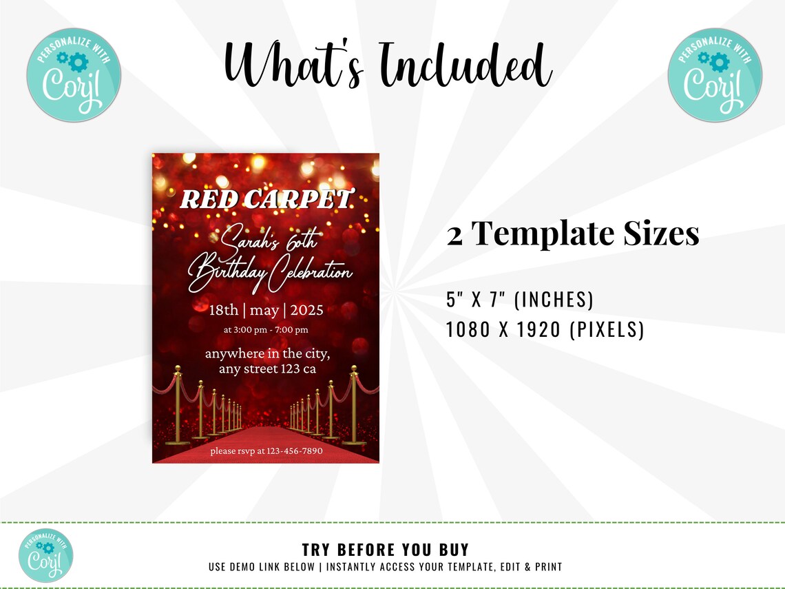 Red Carpet Invitation Template, Red Carpet Party, Red Carpet Birthday ...