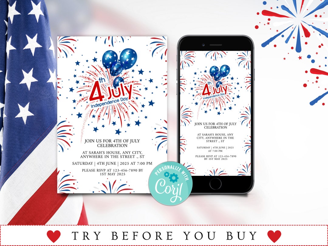 Printable Fourth of July Celebration, 4th of July Invitation, Fourth of ...