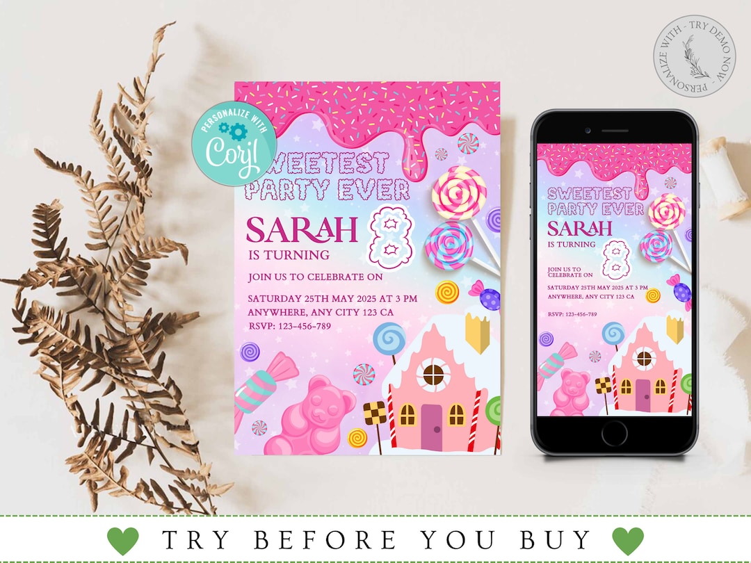 Candy Land Invitation, Candy Land Invites, Instant Download Candies ...