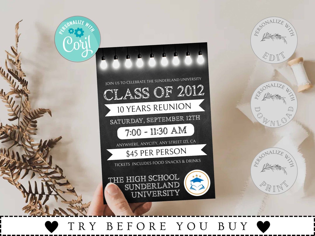 Editable and Printable College or High School Reunion Invitation Flyer ...