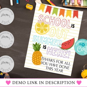School is Out Summer is Here Thank You Gift Tag, Teacher Appreciation ...