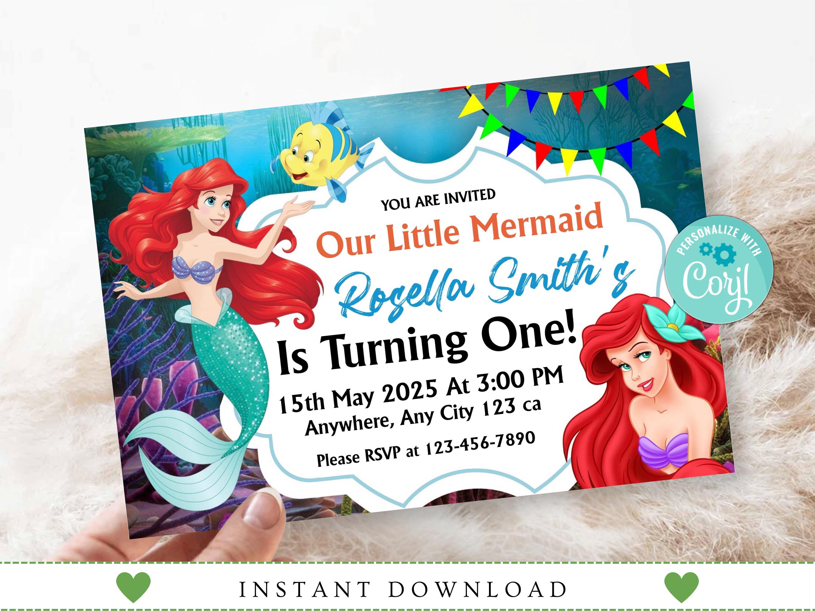 Little Mermaid Ariel Birthday Invitation, Little Mermaid Invite Party ...